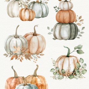 Watercolor Pumpkin Clipart: Boho Floral Fall PNG (10 Images) - Etsy
