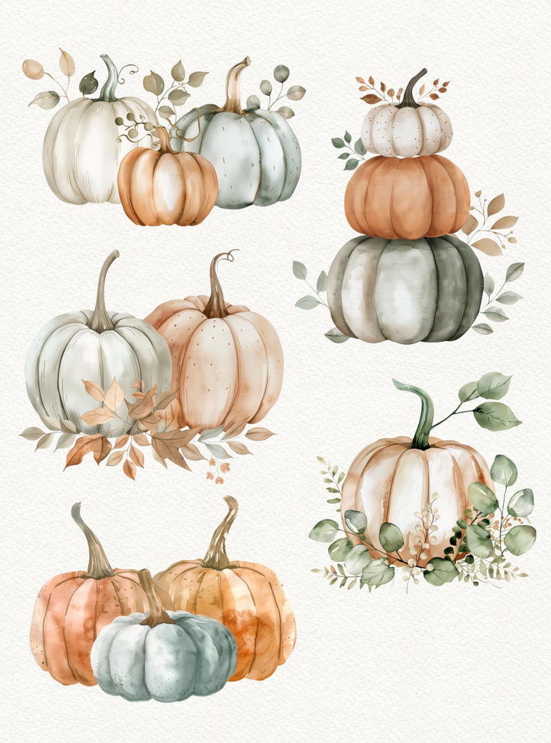 Watercolor Pumpkin Clipart: Boho Floral Fall PNG (10 Images) - Etsy