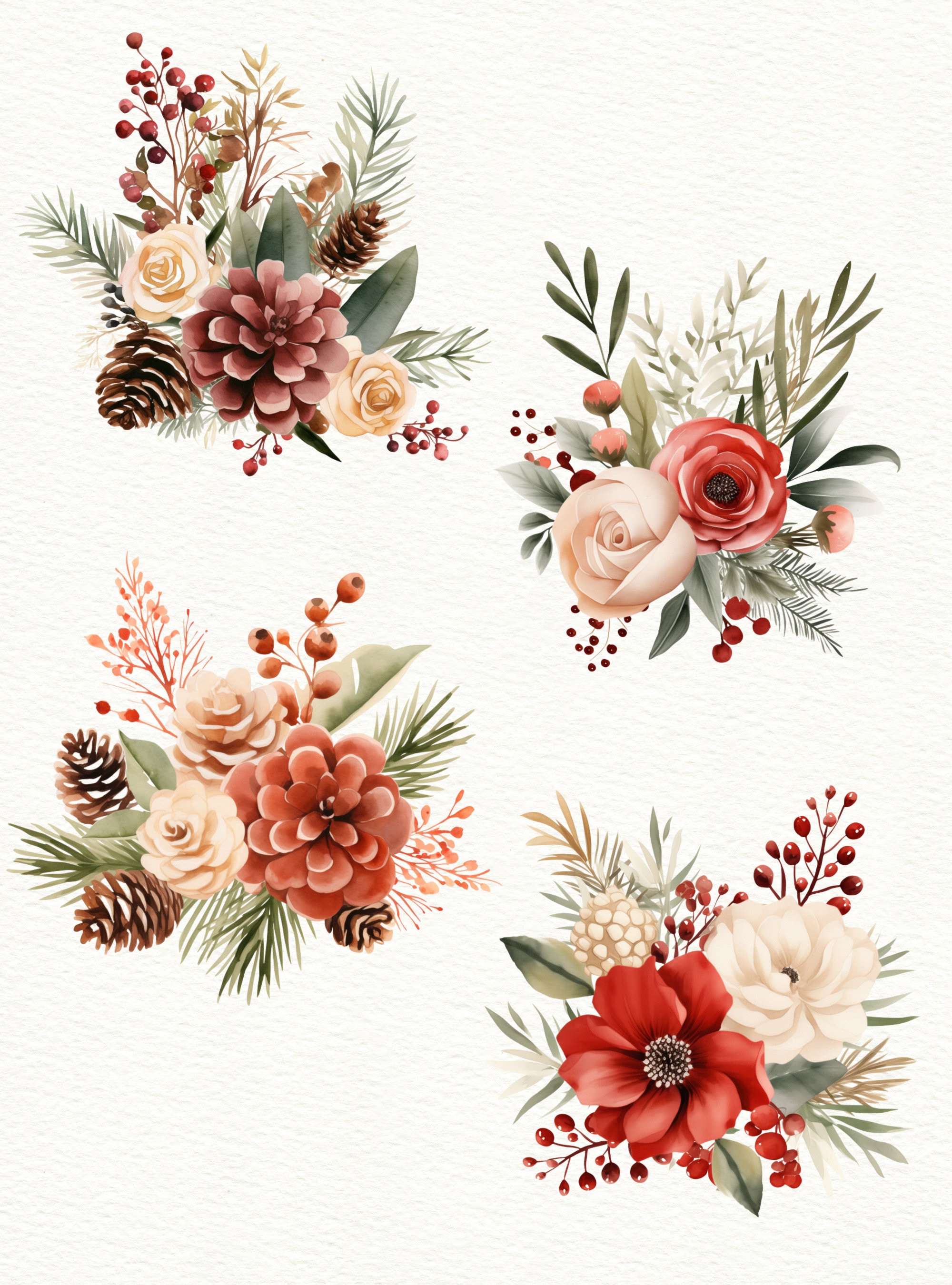 Christmas Flower Clipart Poinsettia Clipart Winter Floral - Etsy