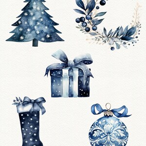 Blue Christmas Clipart: Watercolor Winter PNG Images (digital Download ...