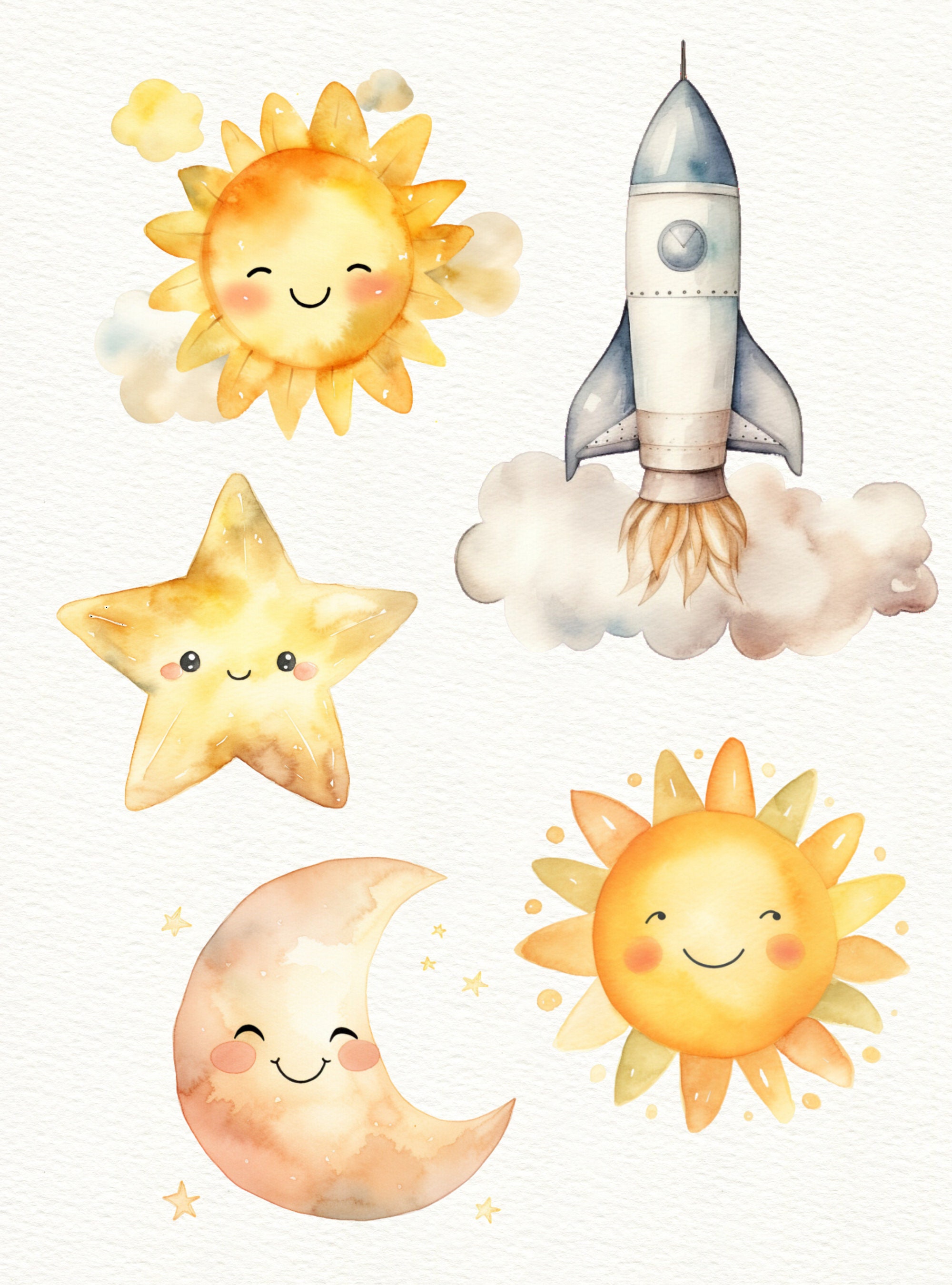 Watercolor Space Clipart Bundle: Rocket, Astronaut, Moon (PNG Instant ...