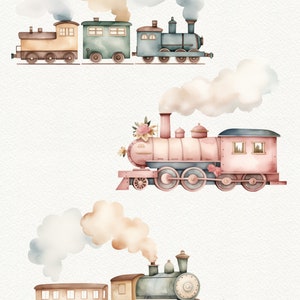 Boho Train Clipart, Train Watercolor Clipart, Steam Train Clipart, Baby ...