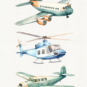 Watercolor Airplane & Helicopter Clipart: Aviation PNG Images (digital ...