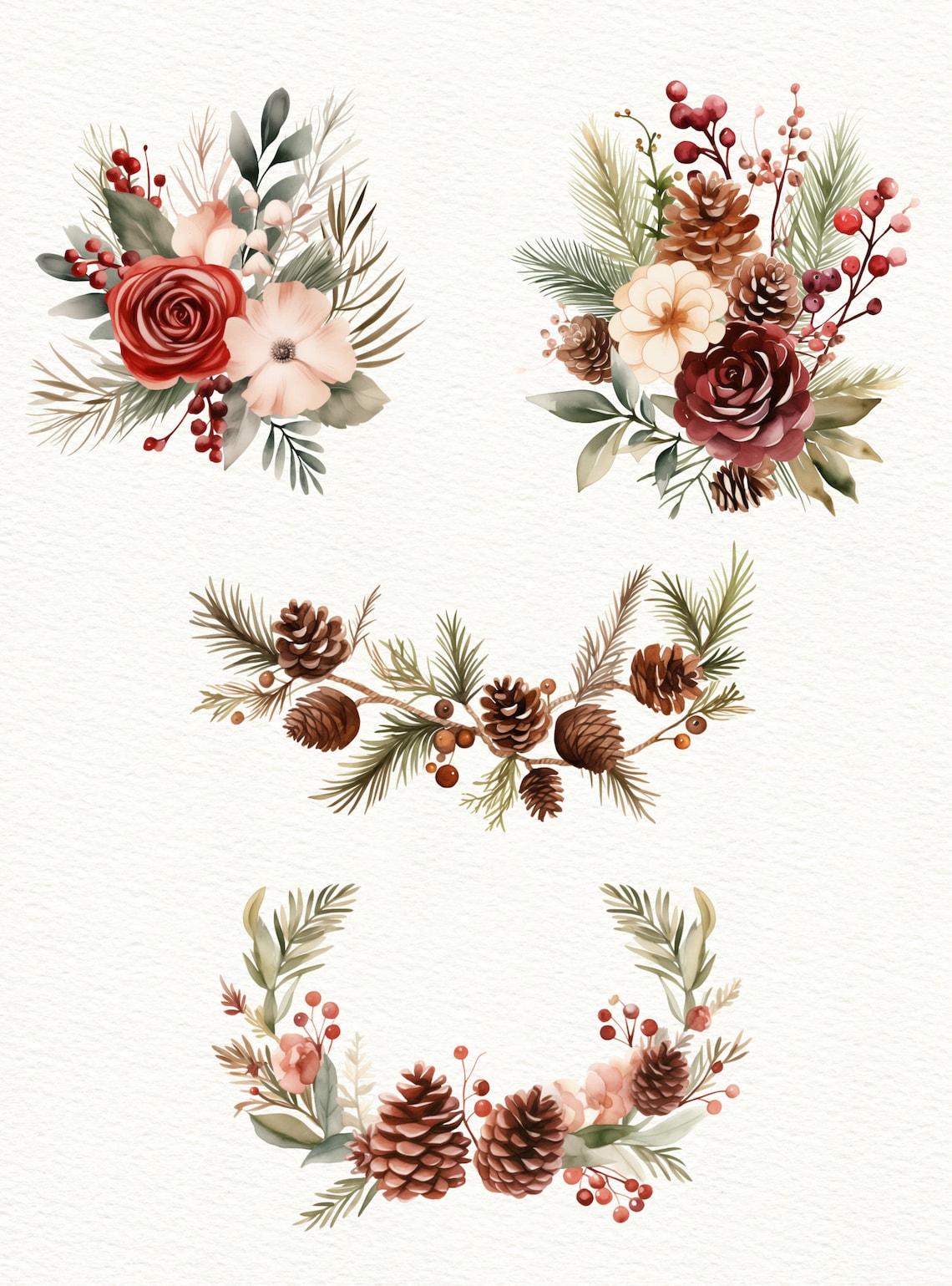 Christmas Flower Clipart Poinsettia Clipart Winter Floral - Etsy