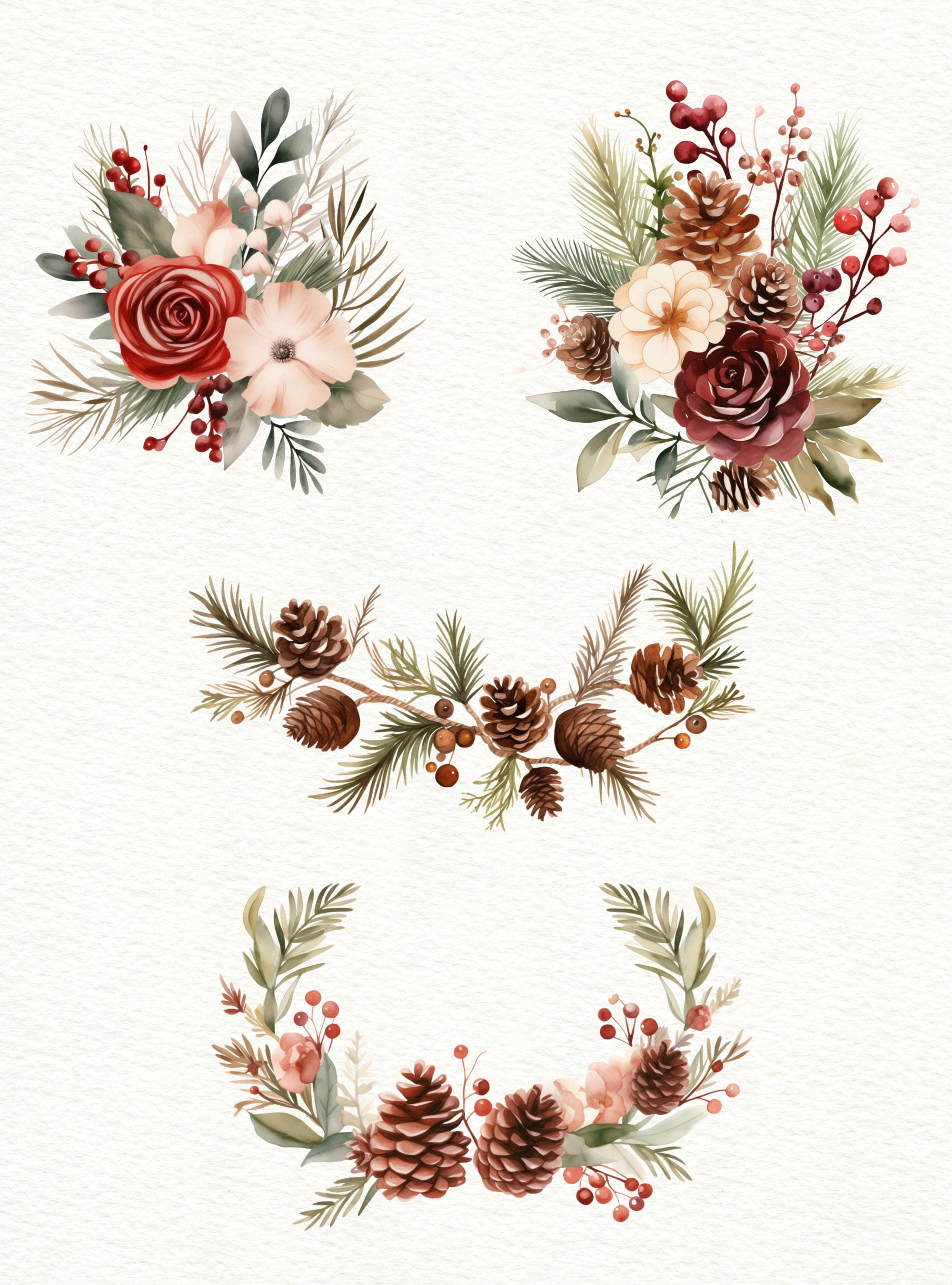 Christmas Flower Clipart Poinsettia Clipart Winter Floral - Etsy