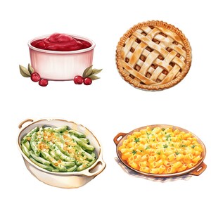 Watercolor Thanksgiving Food Clipart: Turkey, Pie, Drinks (PNG Digital ...