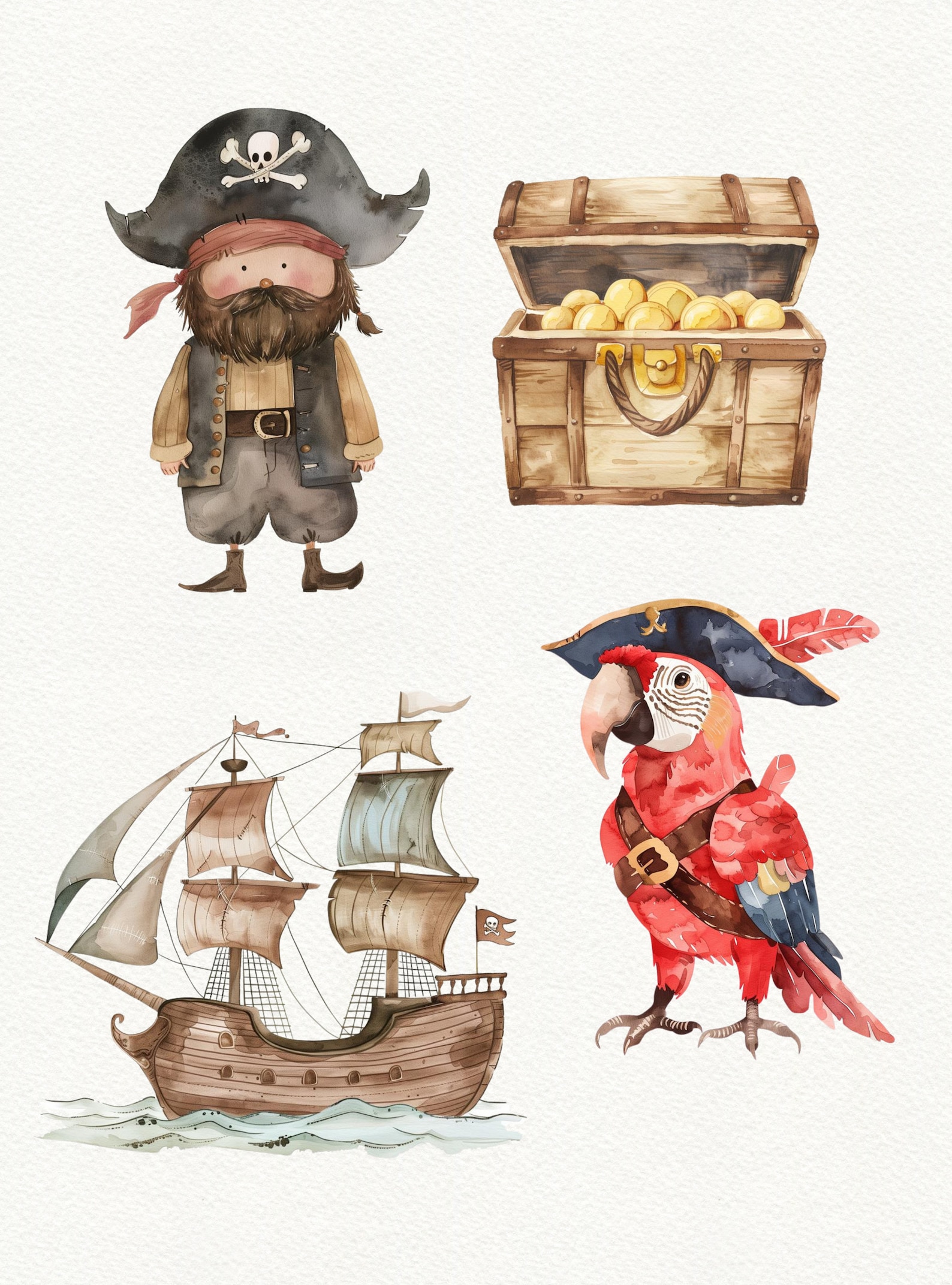 Watercolor Pirate Clipart Set: PNG Images (digital Download) - Etsy