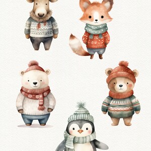 Watercolor Christmas Animal Clipart: Festive Winter PNG Images (digital ...