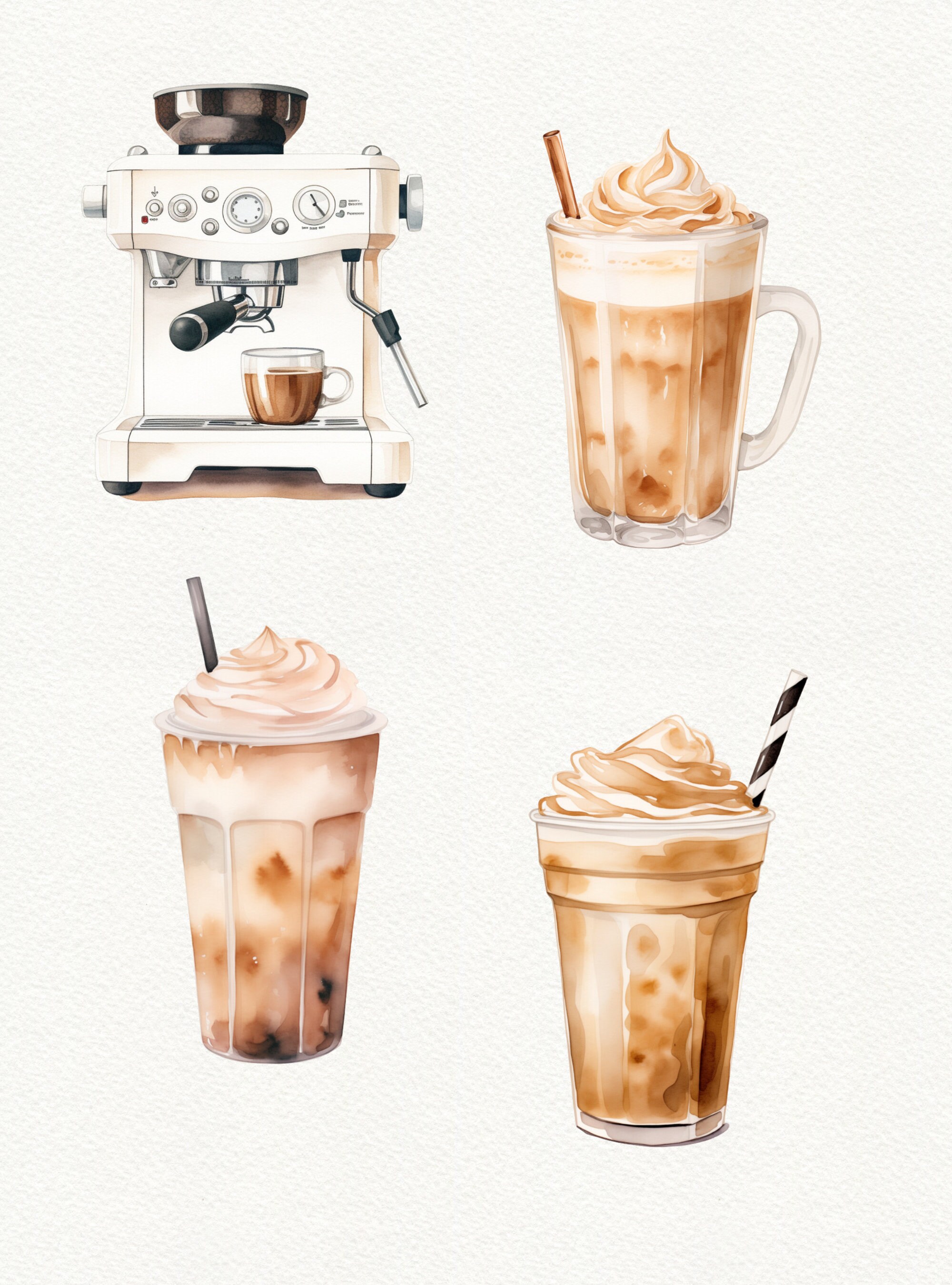 Watercolor Coffee Clipart: Coffee Mug & Drinks PNG (digital Download ...
