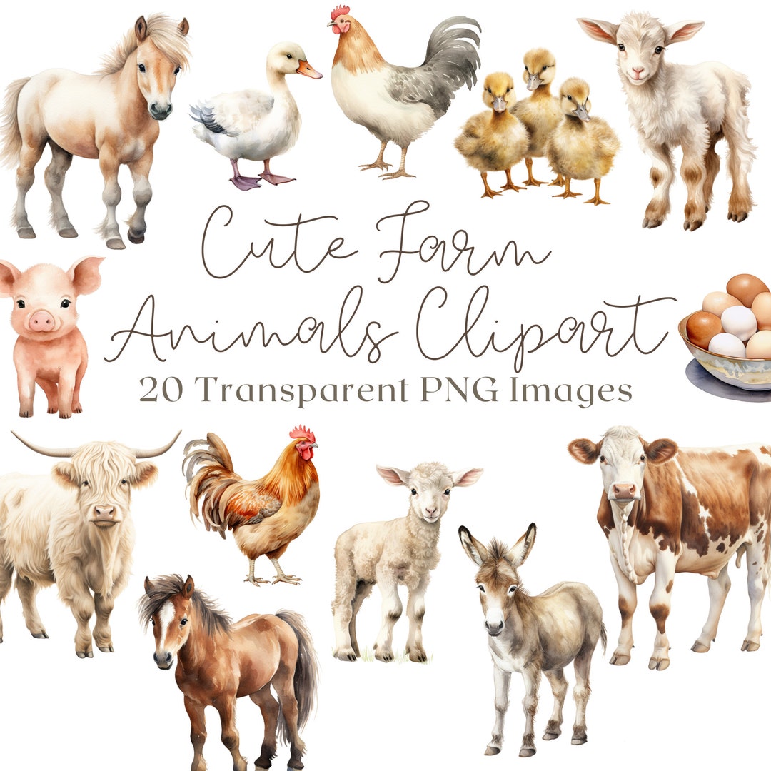 Farm Animals Clipart, Farm Watercolor Clipart, Barnyard Clipart ...
