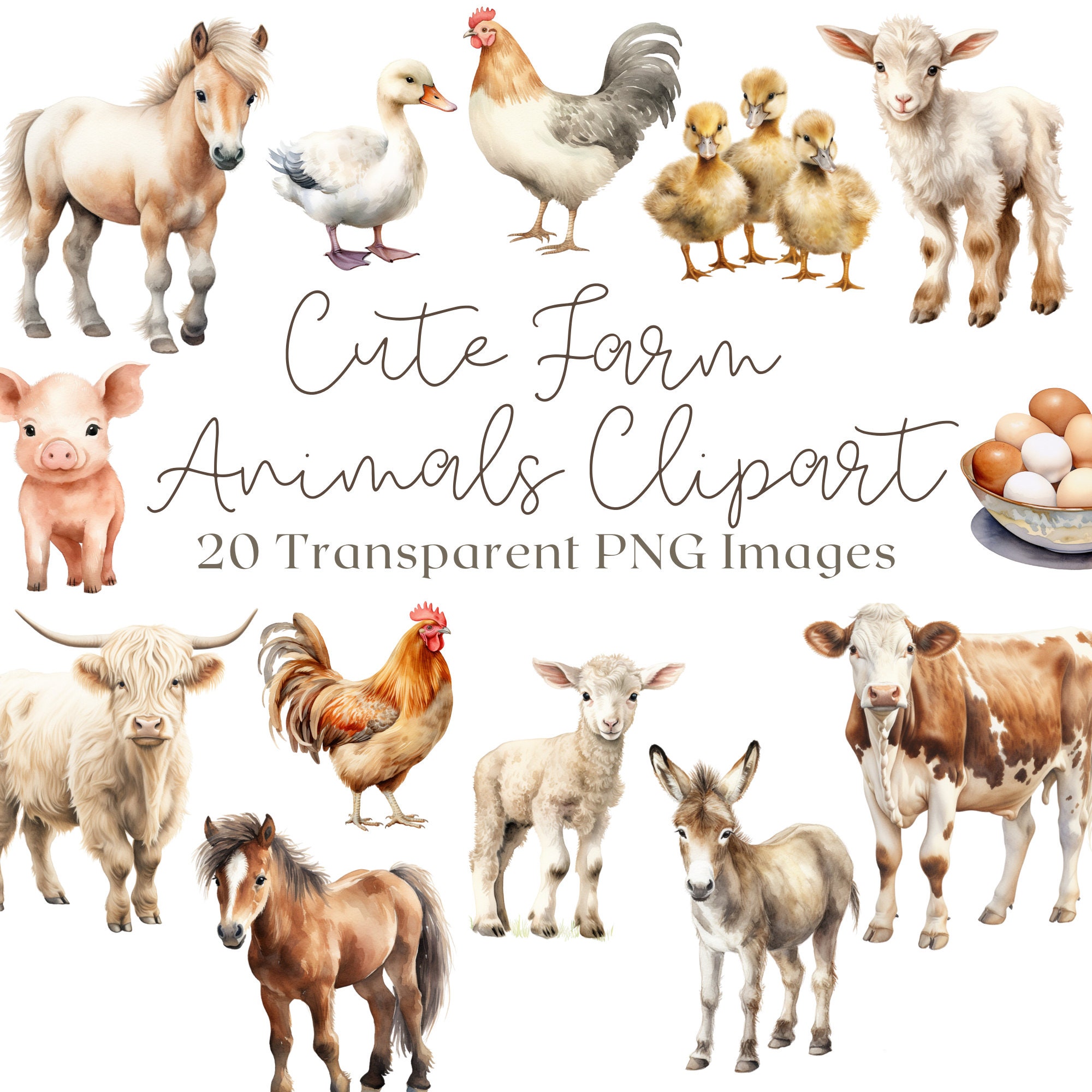 Farm Animals Clipart, Farm Watercolor Clipart, Barnyard Clipart ...