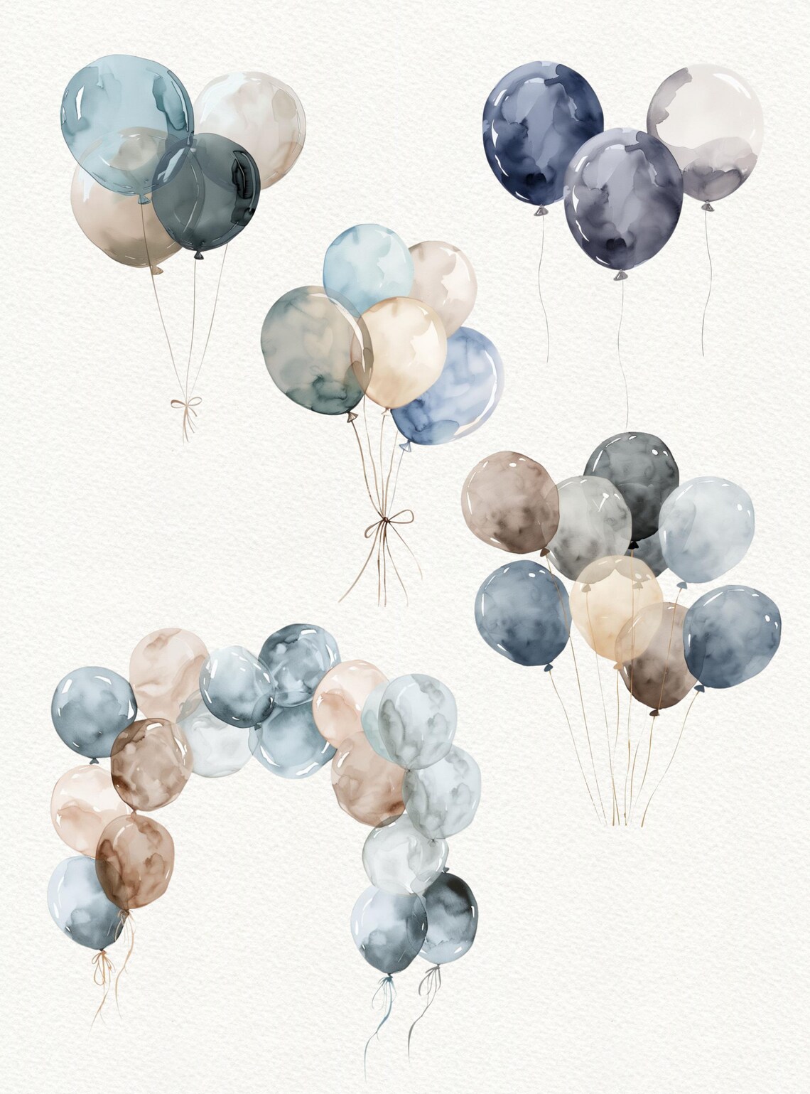Blue Balloon Clipart: Boho Party Decorations (PNG Digital Download ...