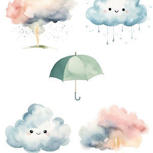 Watercolor Weather Clipart, Kawaii Weather Clipart, Rainbow Clipart ...