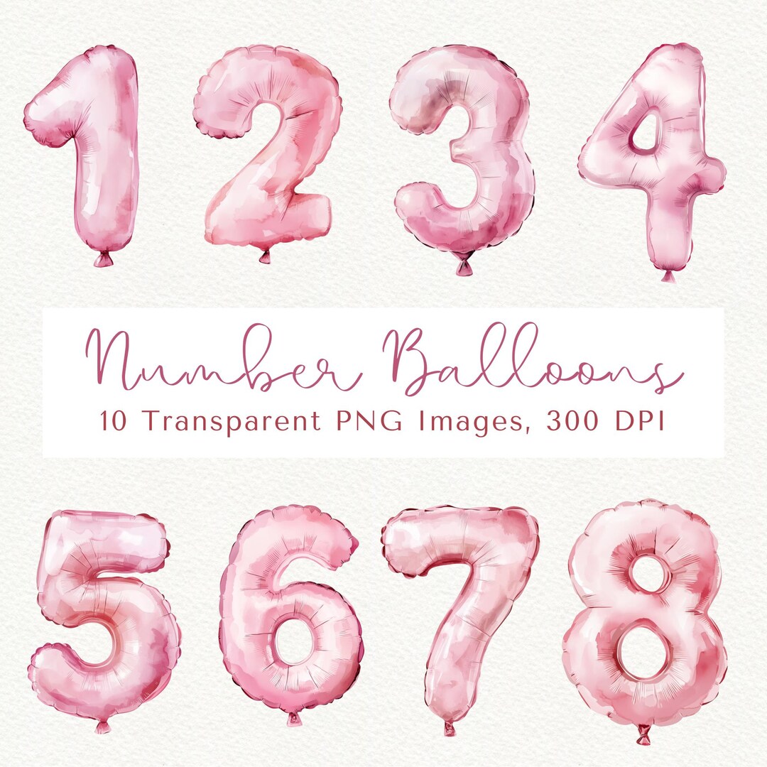 Birthday Balloon Clipart, Pink Balloon Clipart, Number Balloon Clipart ...