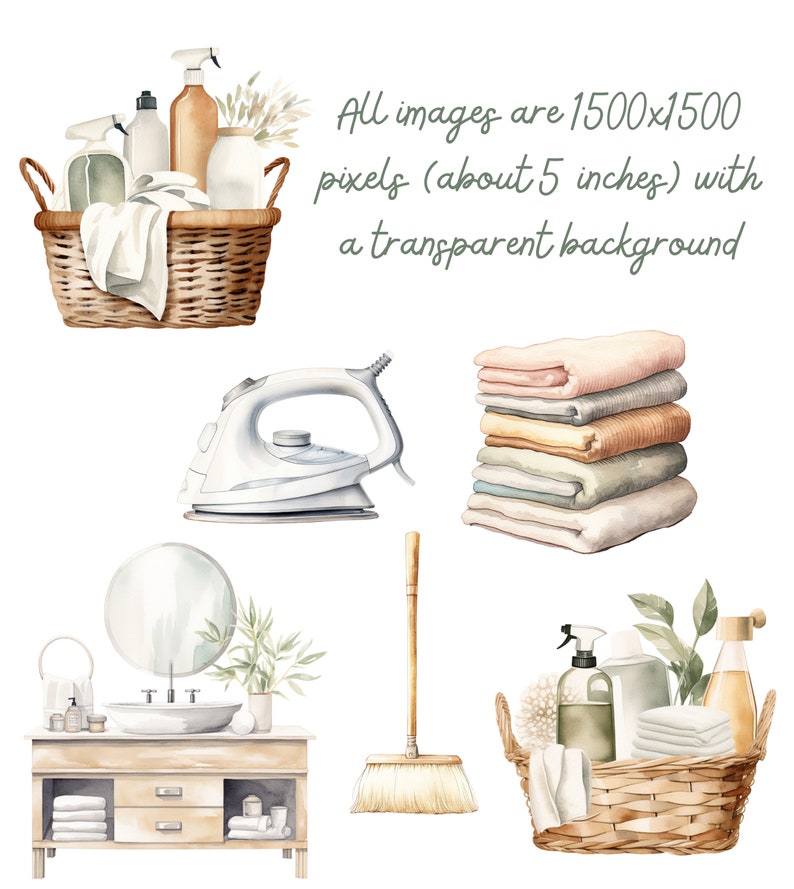 Cute Housekeeping Clipart Watercolor Cleaning Supplies - Etsy Canada