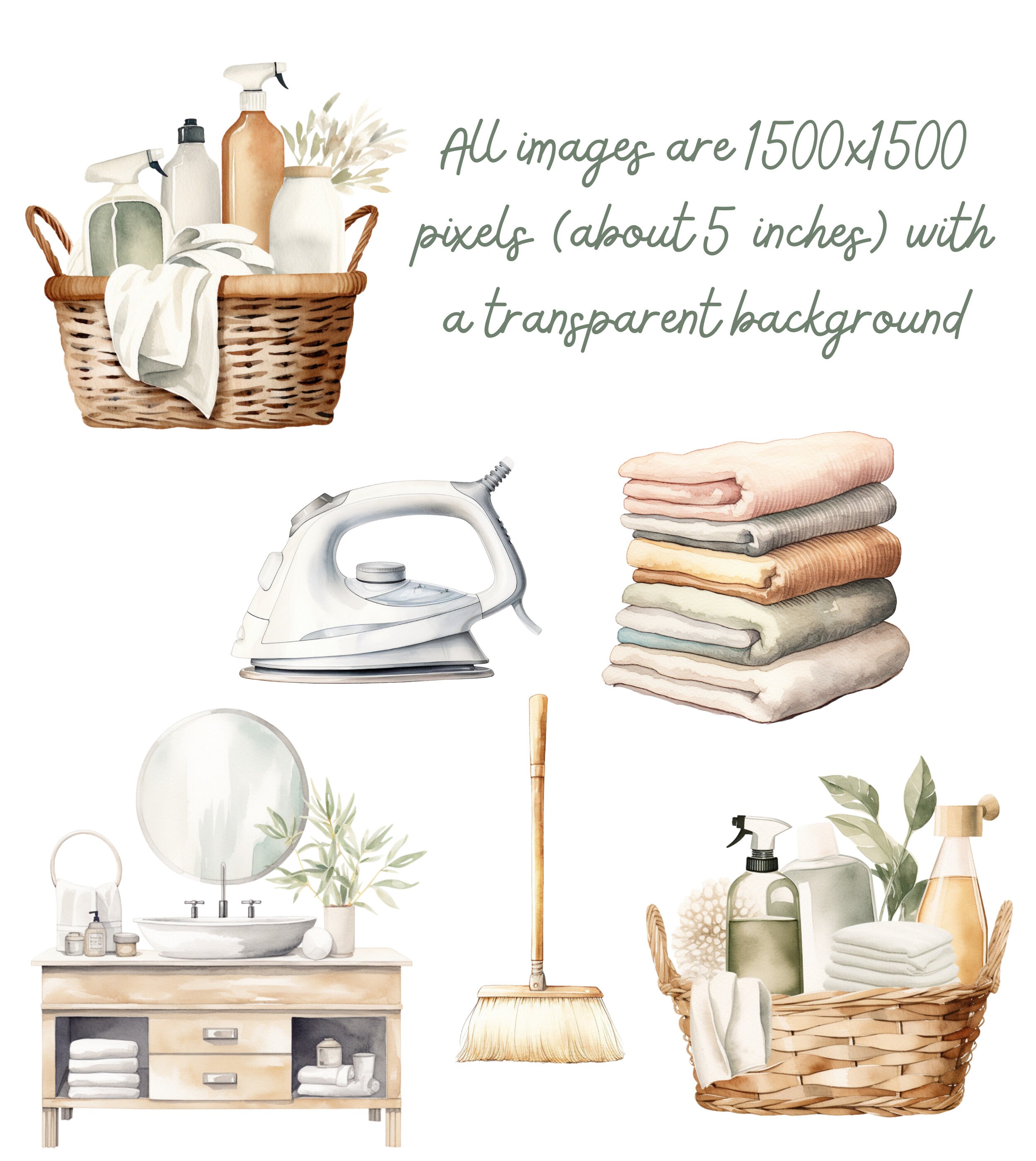 Cute Housekeeping Clipart Watercolor Cleaning Supplies - Etsy Australia