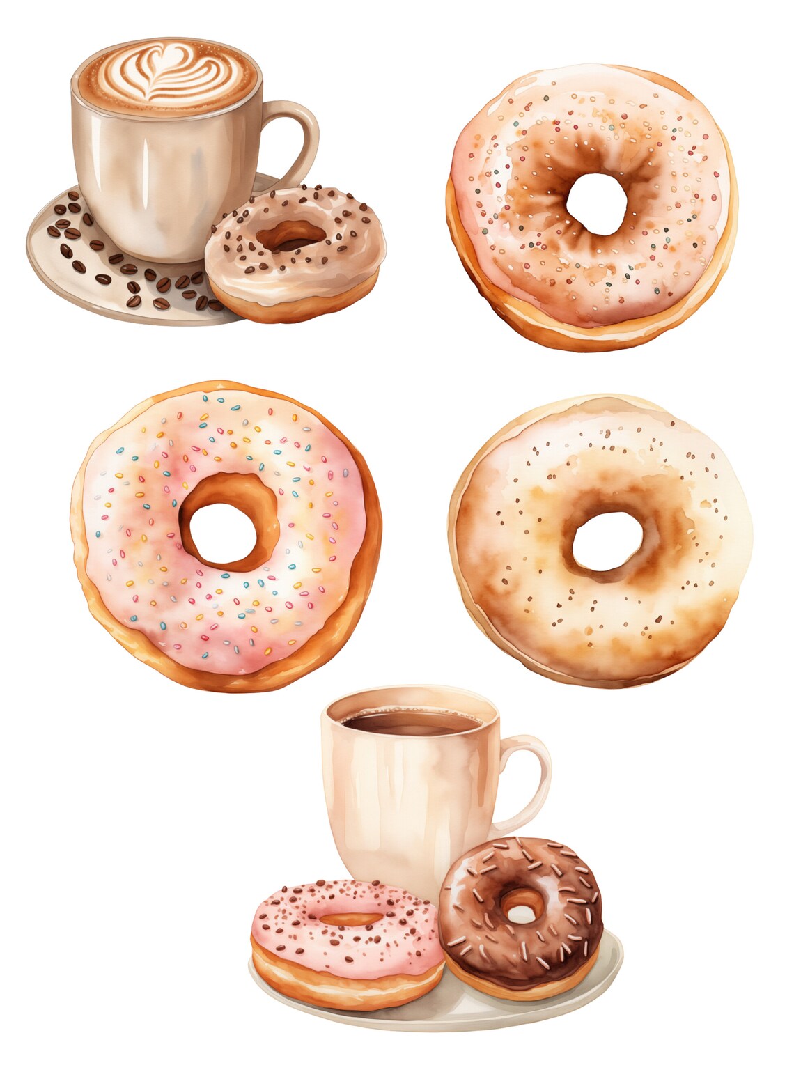 Watercolor Donut Clipart, Pastry Clipart, Dessert Clipart, Donut PNG ...
