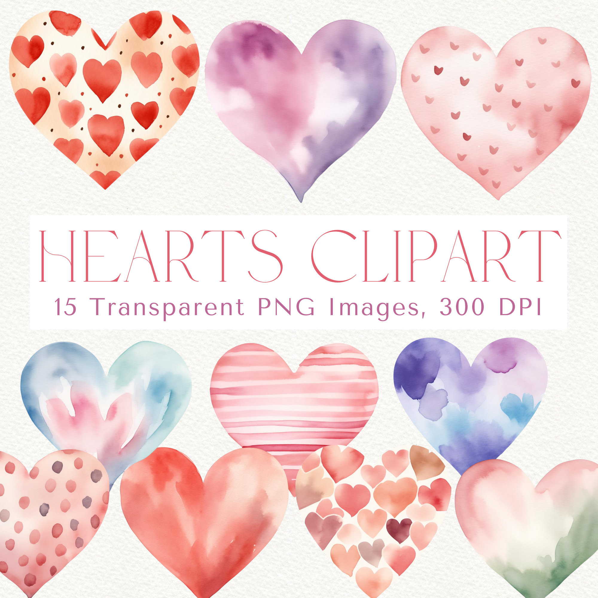 Clipart Heart, Watercolor Heart Clipart, Valentines Clipart, Heart ...