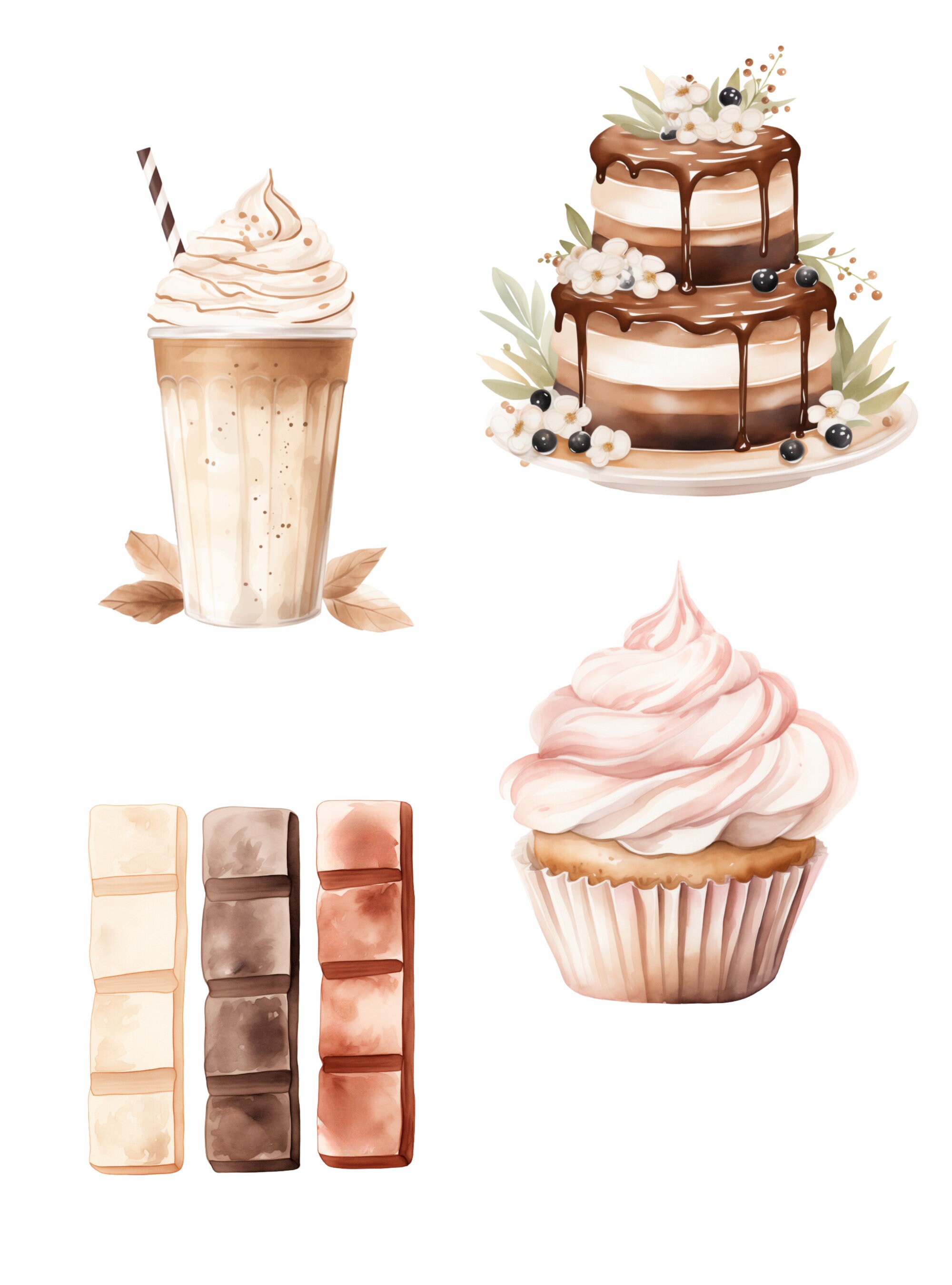 Watercolor Sweets Clipart: Dessert PNG Images (18 Transparent) - Etsy