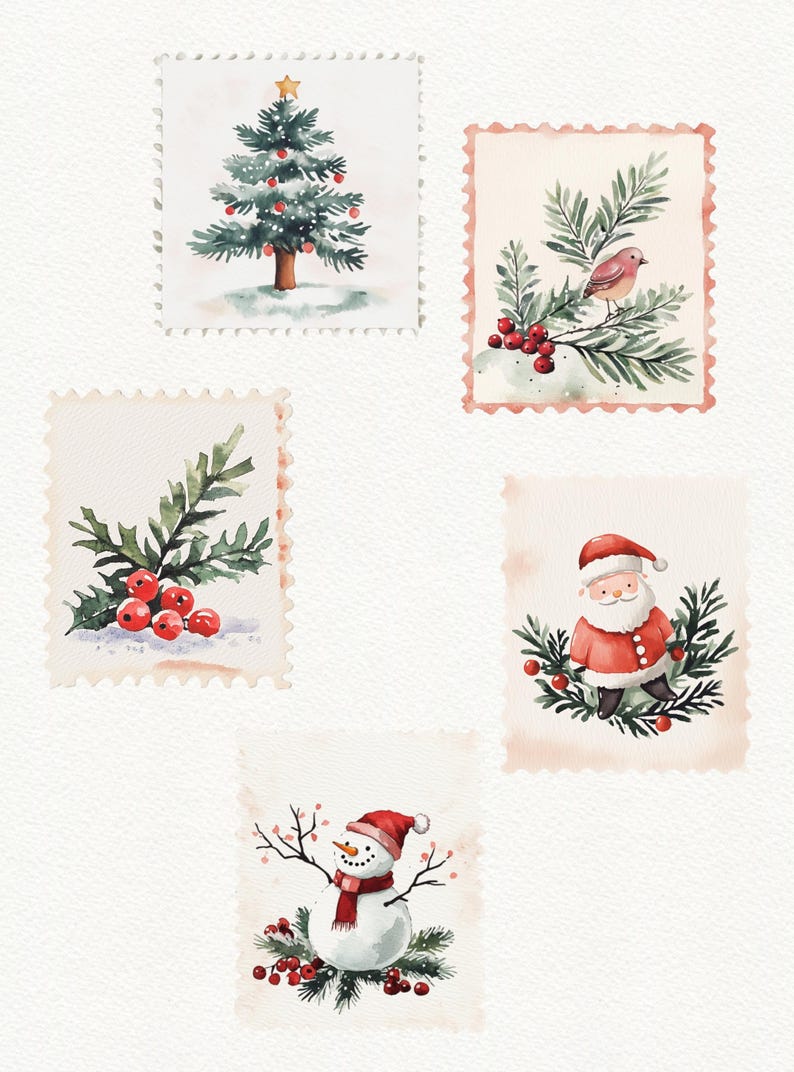 Vintage Christmas Stamp Clipart: Holiday PNG Images (digital Download ...