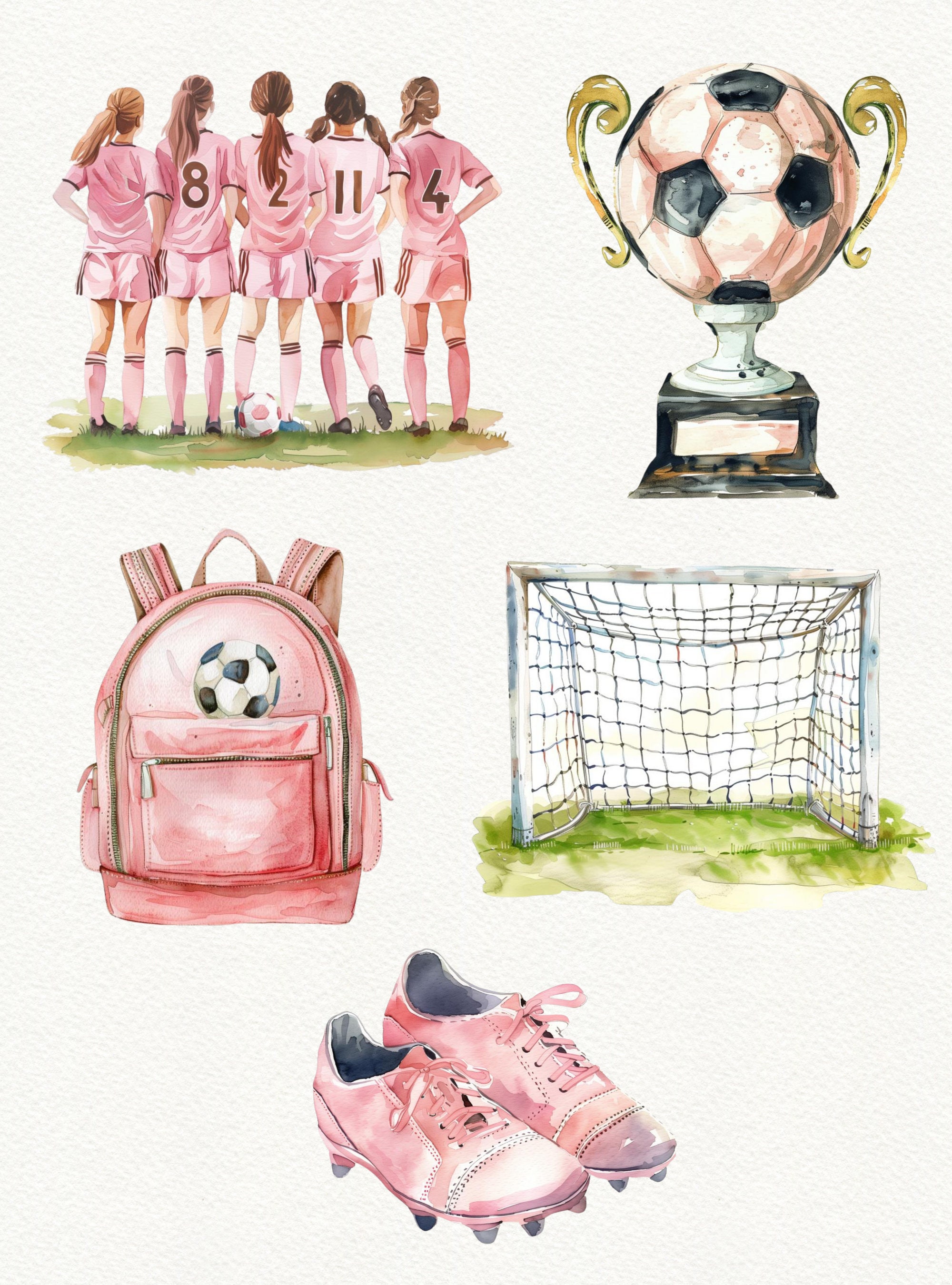 Watercolor Pink Soccer Clipart: Sports PNG Images (300 DPI) - Etsy