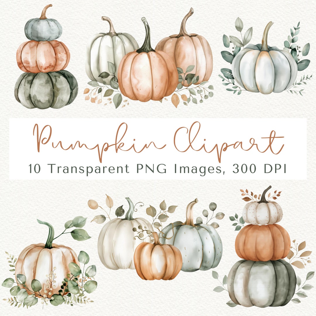 Watercolor Pumpkin Clipart: Boho Floral Fall PNG (10 Images) - Etsy