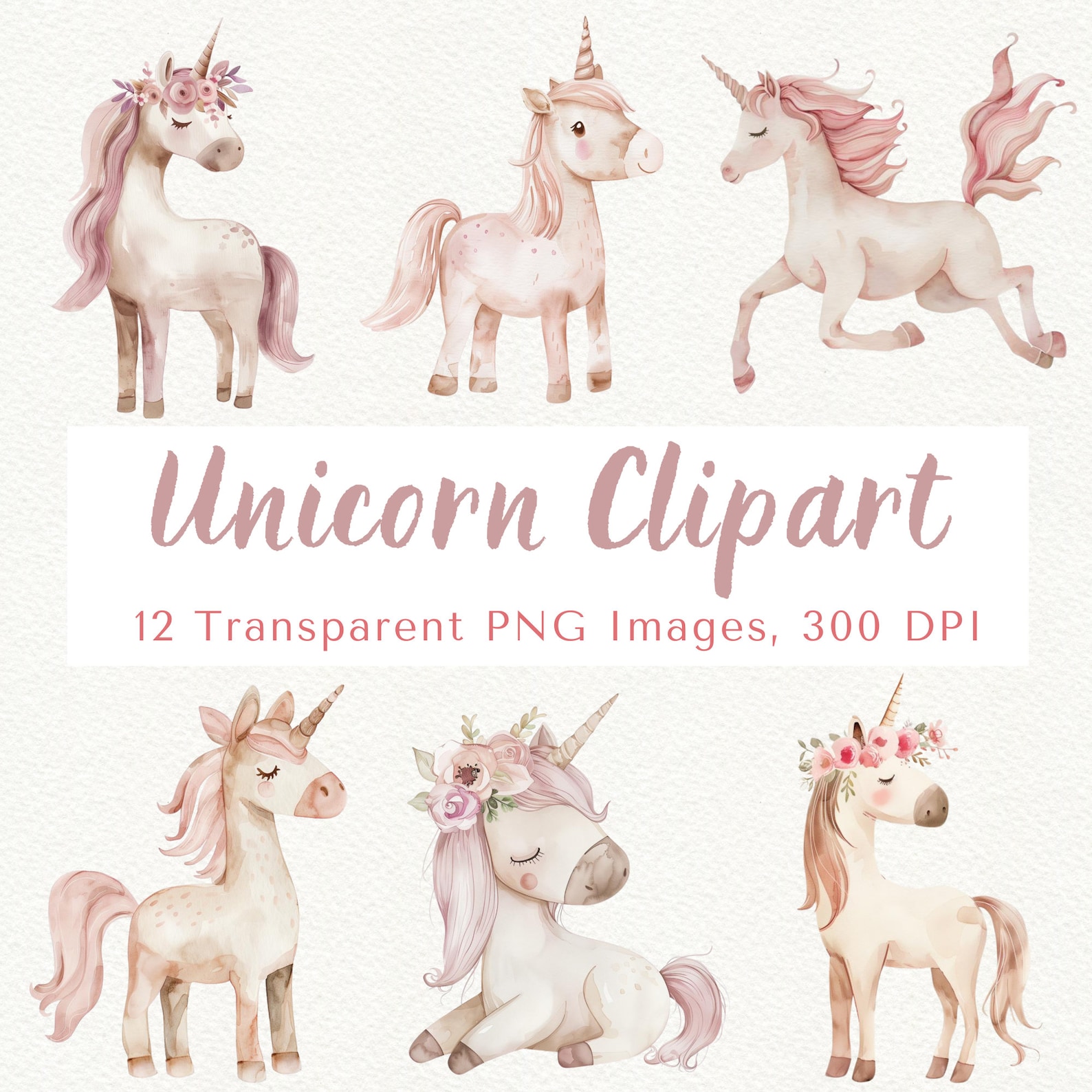 Watercolor Unicorn Clipart: 12 Pink PNG Images (digital Download) - Etsy