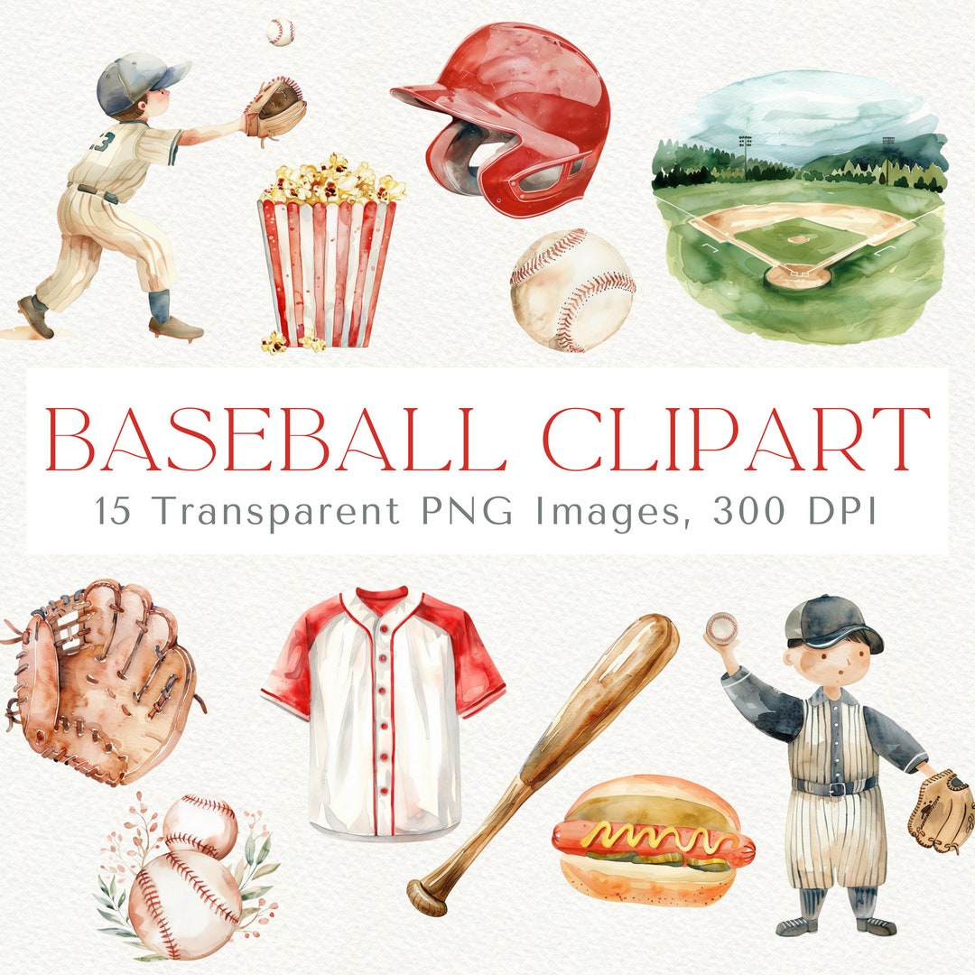 Watercolor Baseball Clipart: Sports Graphics (PNG) - Etsy