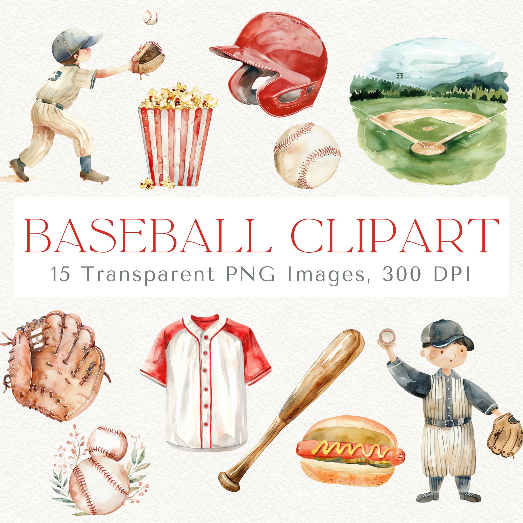 Watercolor Baseball Clipart: Sports Graphics (PNG) - Etsy
