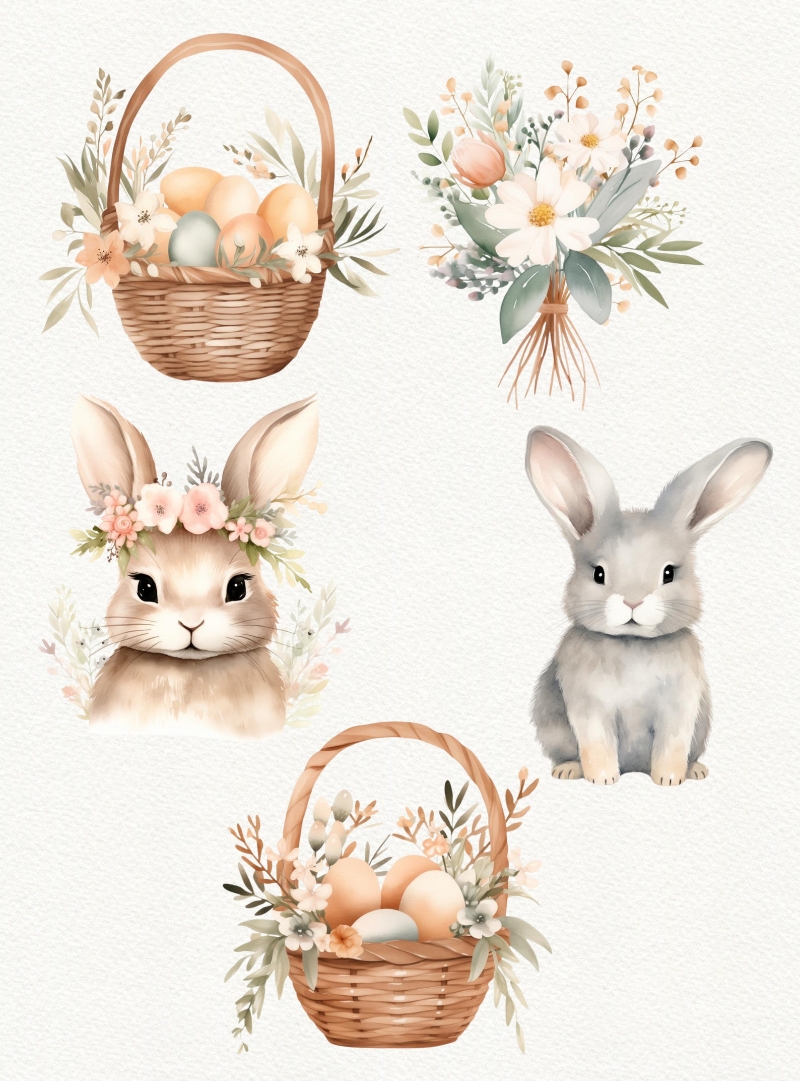 Easter Clipart, Boho Easter Clipart, Easter Bunny Clipart, Easter PNG ...