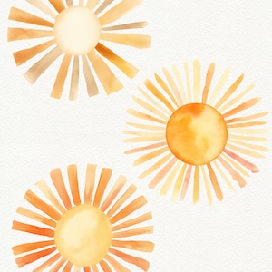 Watercolor Sun Clipart: Pastel Sunburst PNG Images (digital Download ...