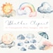 Watercolor Weather Clipart: Kawaii Clouds, Rainbow, Sun (PNG Digital ...