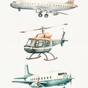 Watercolor Airplane & Helicopter Clipart: Aviation PNG Images (digital ...