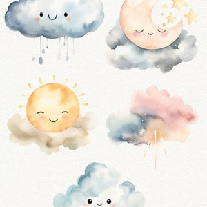 Watercolor Weather Clipart, Kawaii Weather Clipart, Rainbow Clipart ...