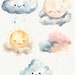 Watercolor Weather Clipart: Kawaii Clouds, Rainbow, Sun (PNG Digital ...