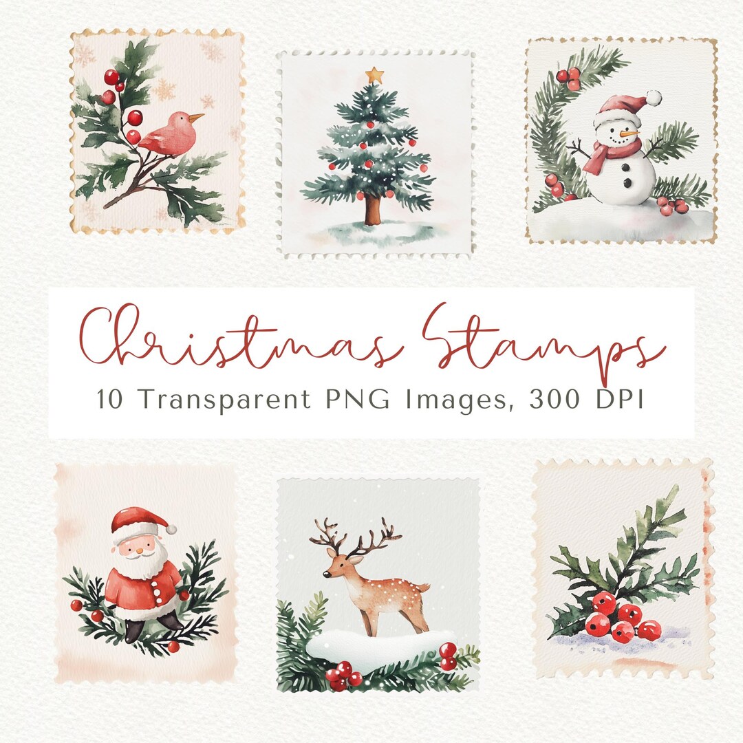 Vintage Christmas Stamp Clipart: Holiday PNG Images (digital Download ...