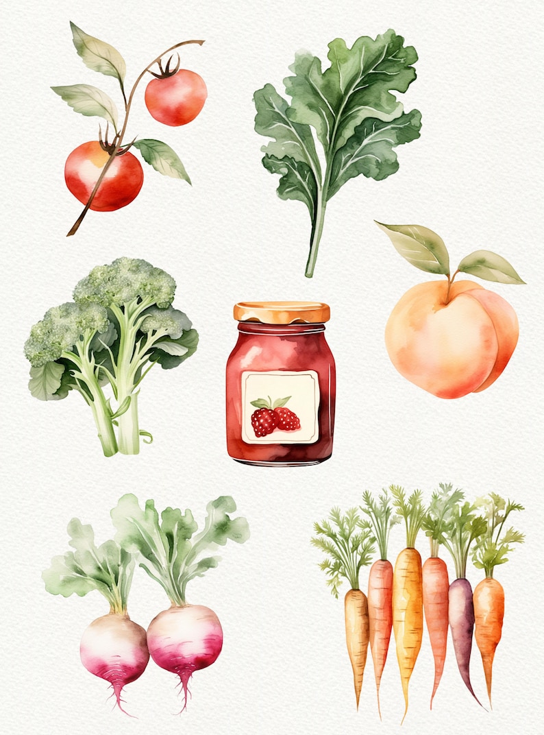 Watercolor Farmers Market Clipart: Fruit, Veggies, Flowers (PNG) - Etsy
