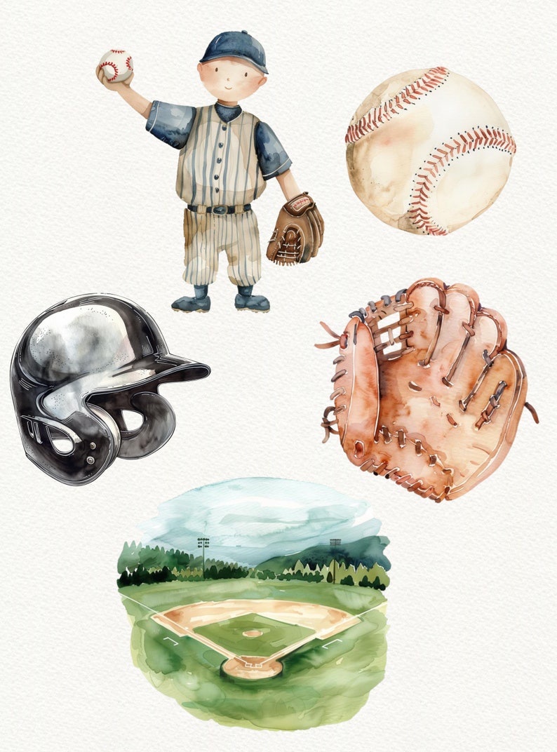 Watercolor Baseball Clipart: Sports Graphics (PNG) - Etsy