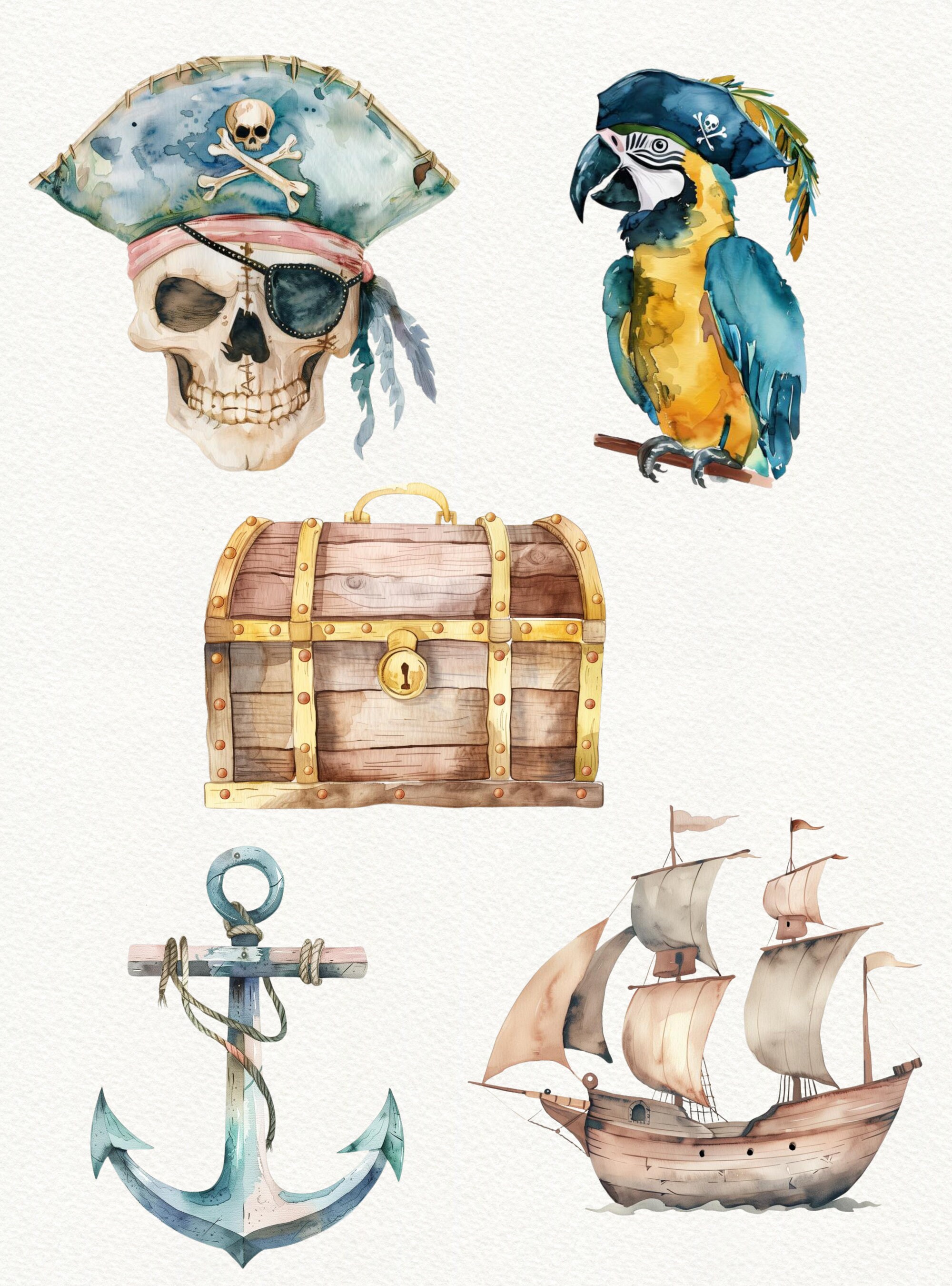 Watercolor Pirate Clipart Set: PNG Images (digital Download) - Etsy