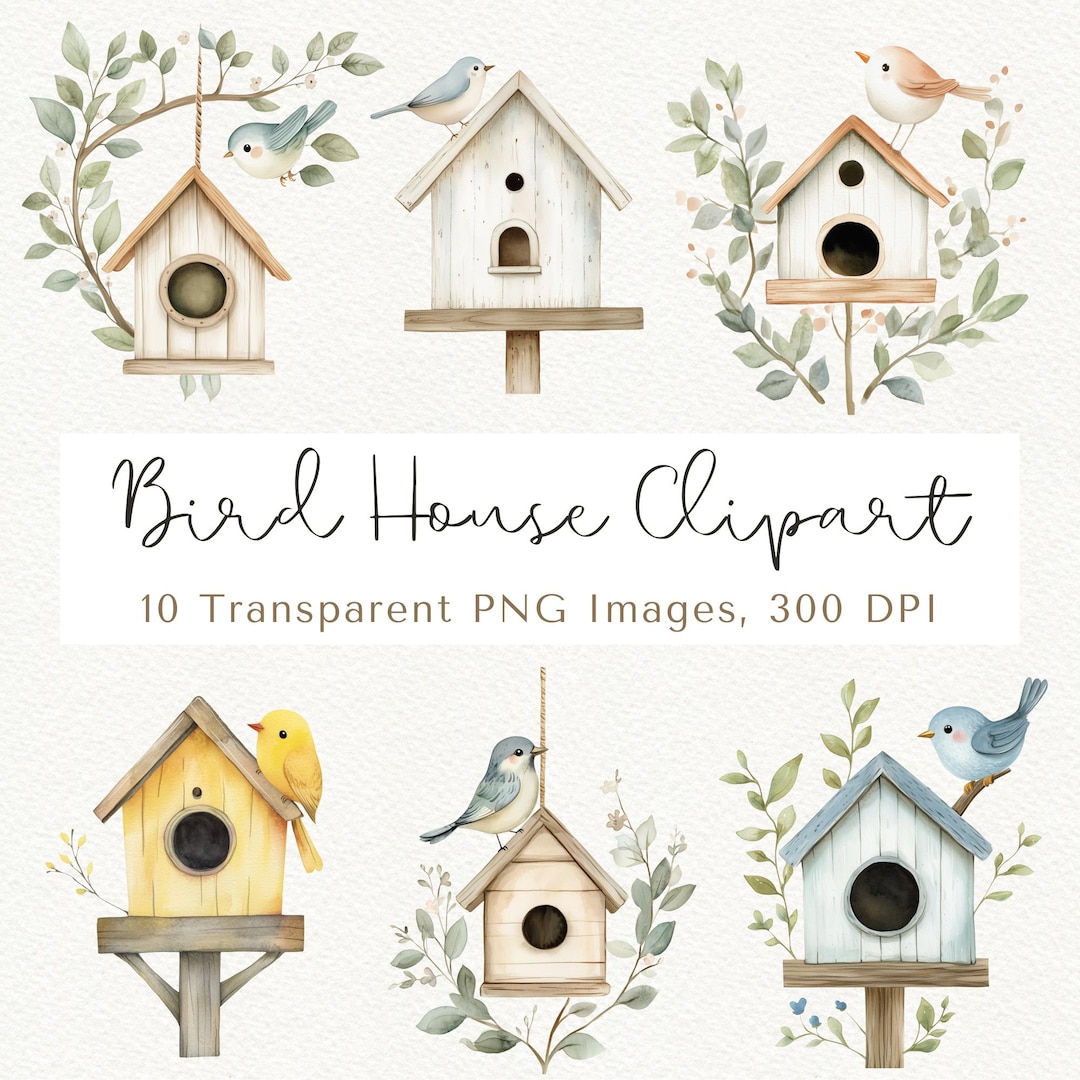 Bird House Clipart, Whimsical Bird Clipart, Birdhouse Clipart, Spring ...
