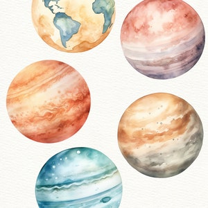 Watercolor Planets Clipart: Solar System PNG Images (digital Download ...