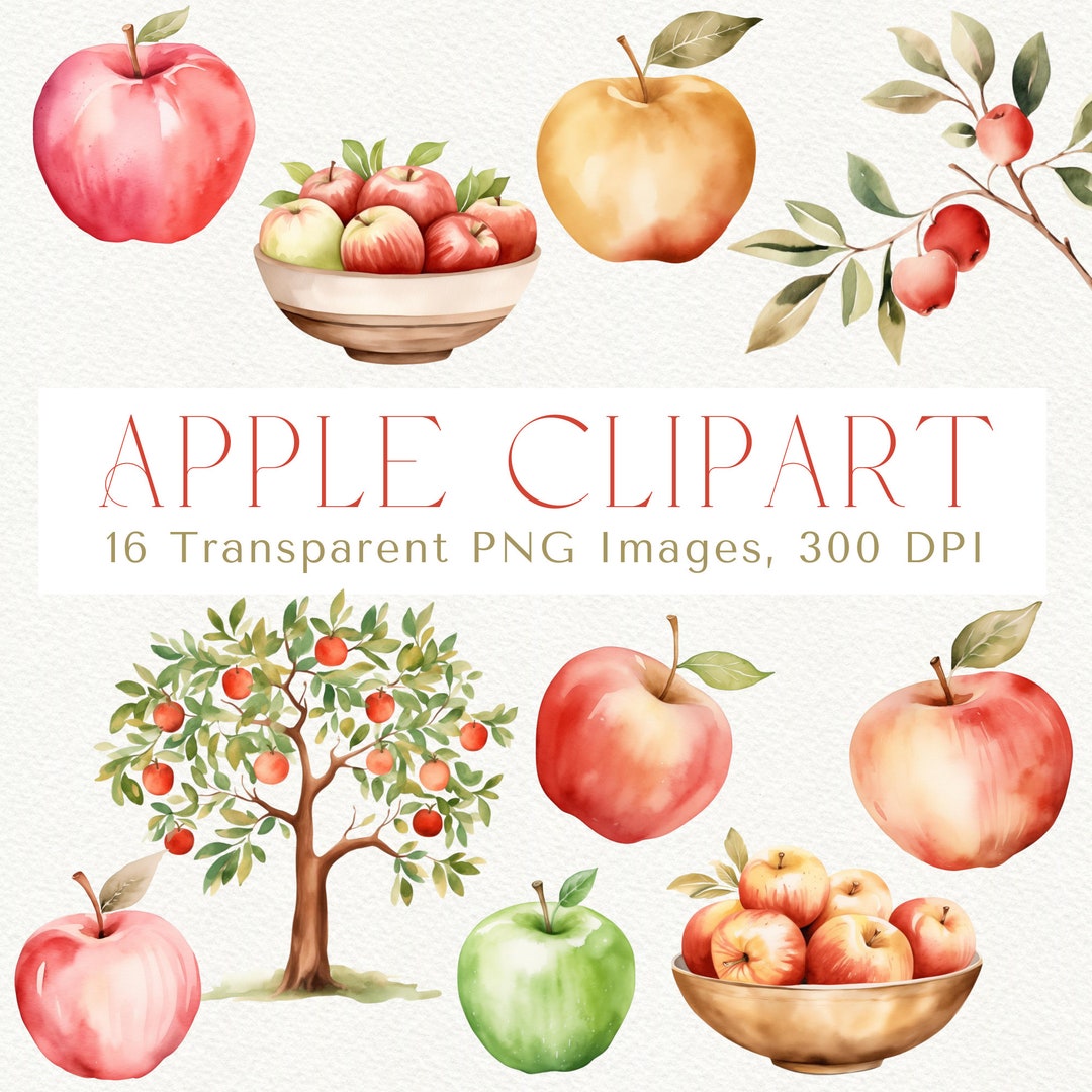 Watercolor Apple Clipart: 16 PNG Images (digital Download) - Etsy