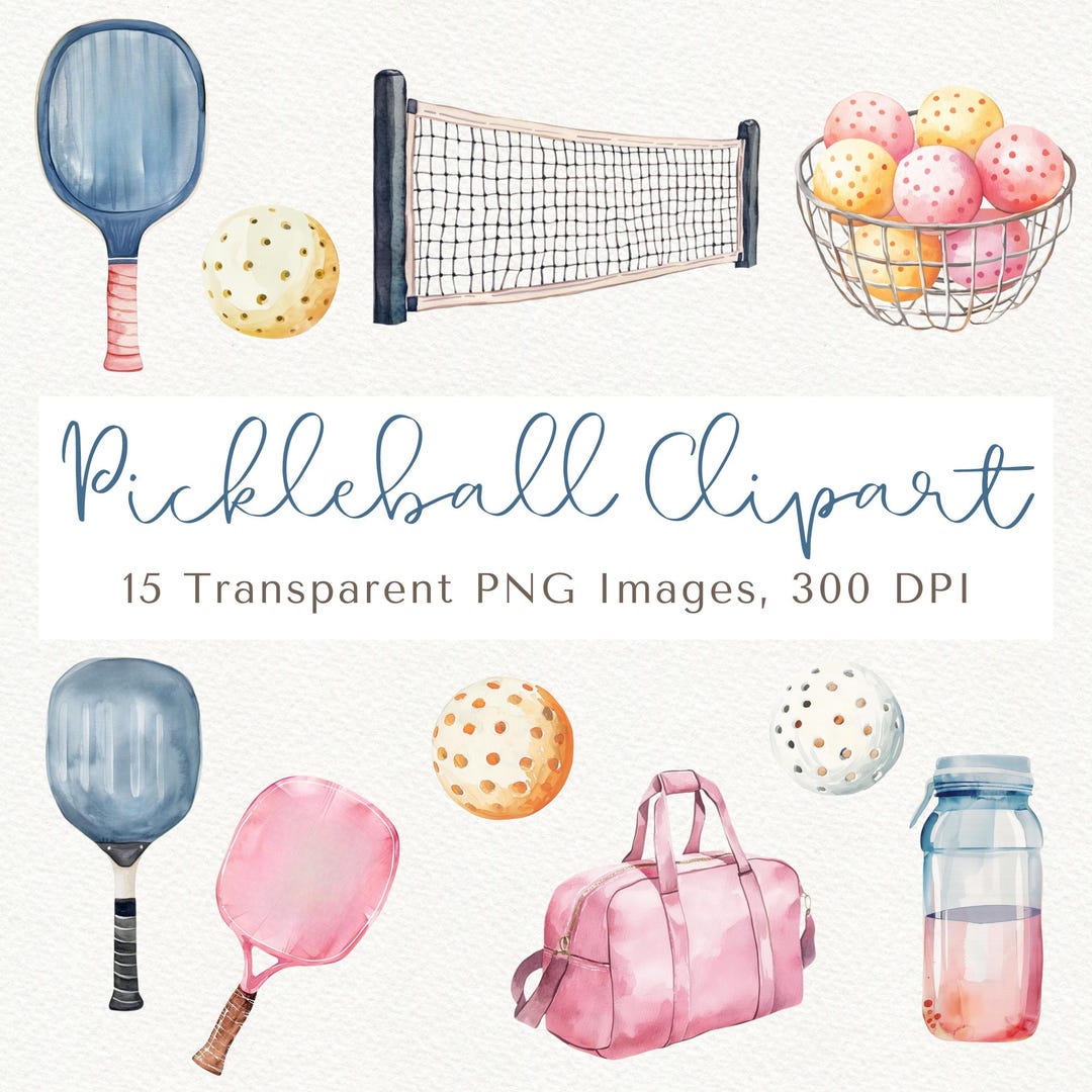 Pickleball Clipart Set: Sports Graphics, Paddle & Ball PNG (digital ...