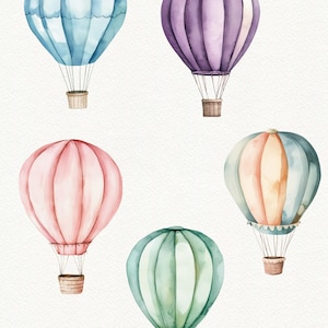 Watercolor Hot Air Balloon Clipart: Travel PNG Graphics (digital ...