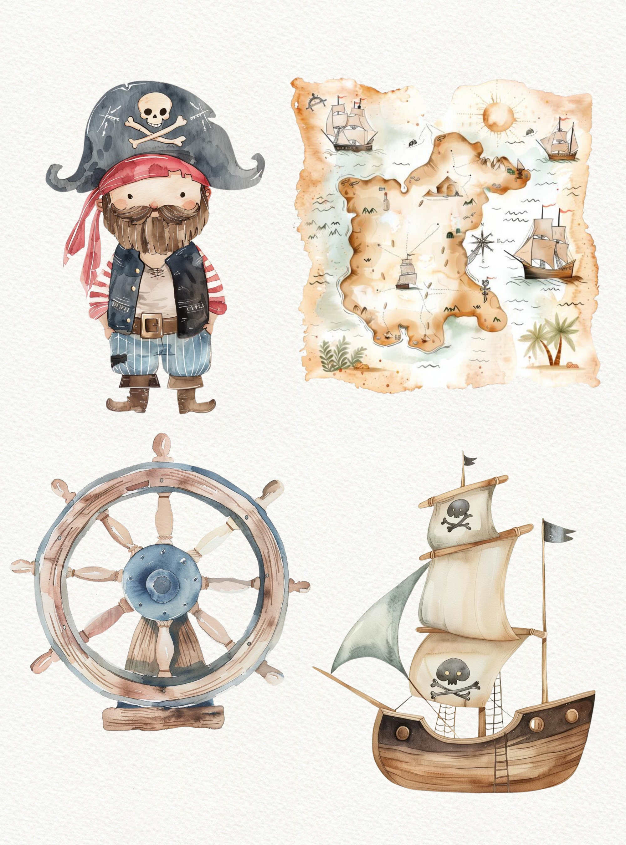 Watercolor Pirate Clipart Set: PNG Images (digital Download) - Etsy