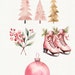 Pink Christmas Clipart: Gold Ornaments, Trees, Santa (PNG Digital ...