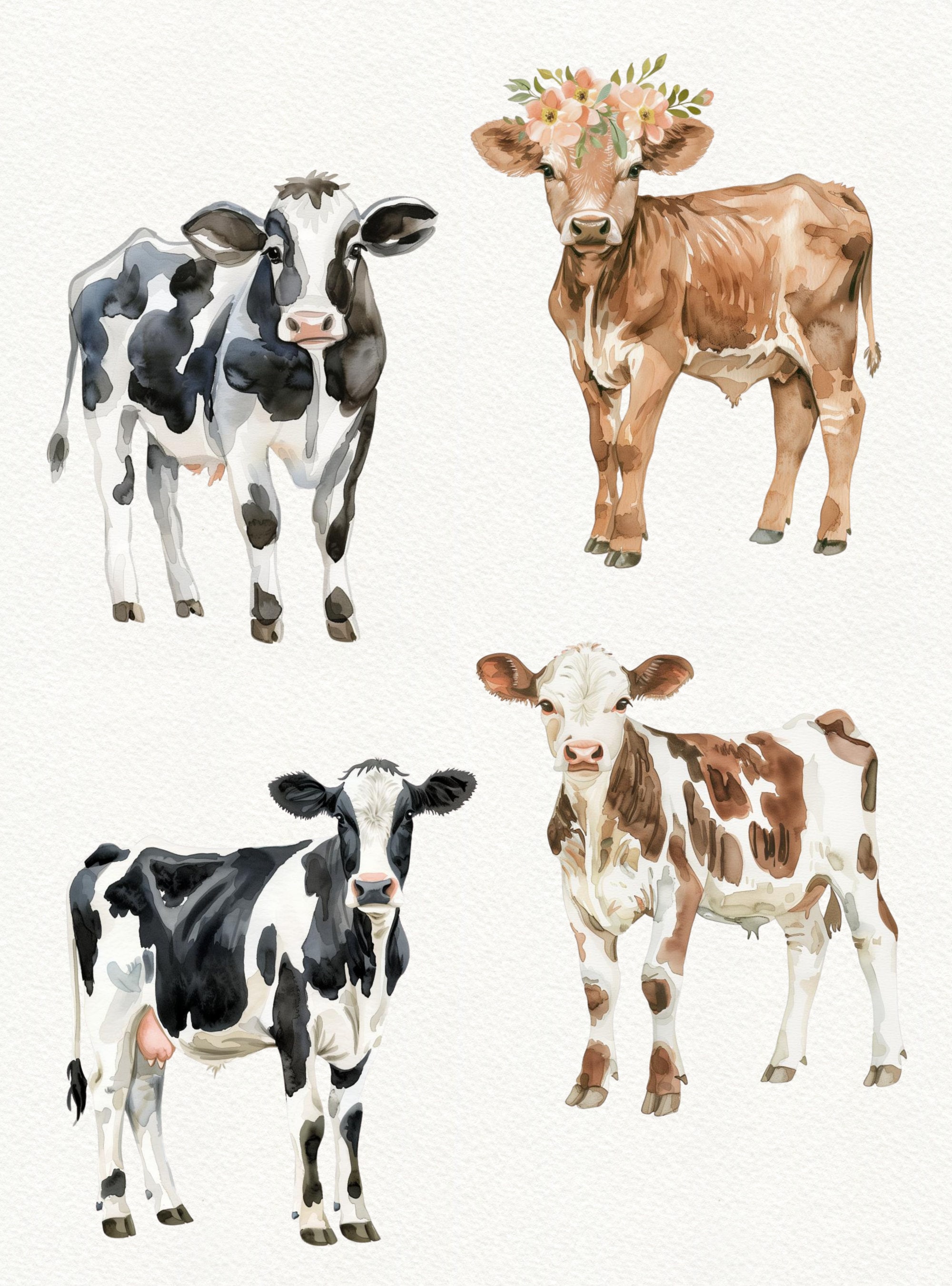 Cute Cow Clipart, Cow Clipart, Cow Watercolor Clipart, Farm Animal ...