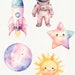 Watercolor Pastel Space Clipart: Girl Astronaut, Rocket, Planets (PNG ...
