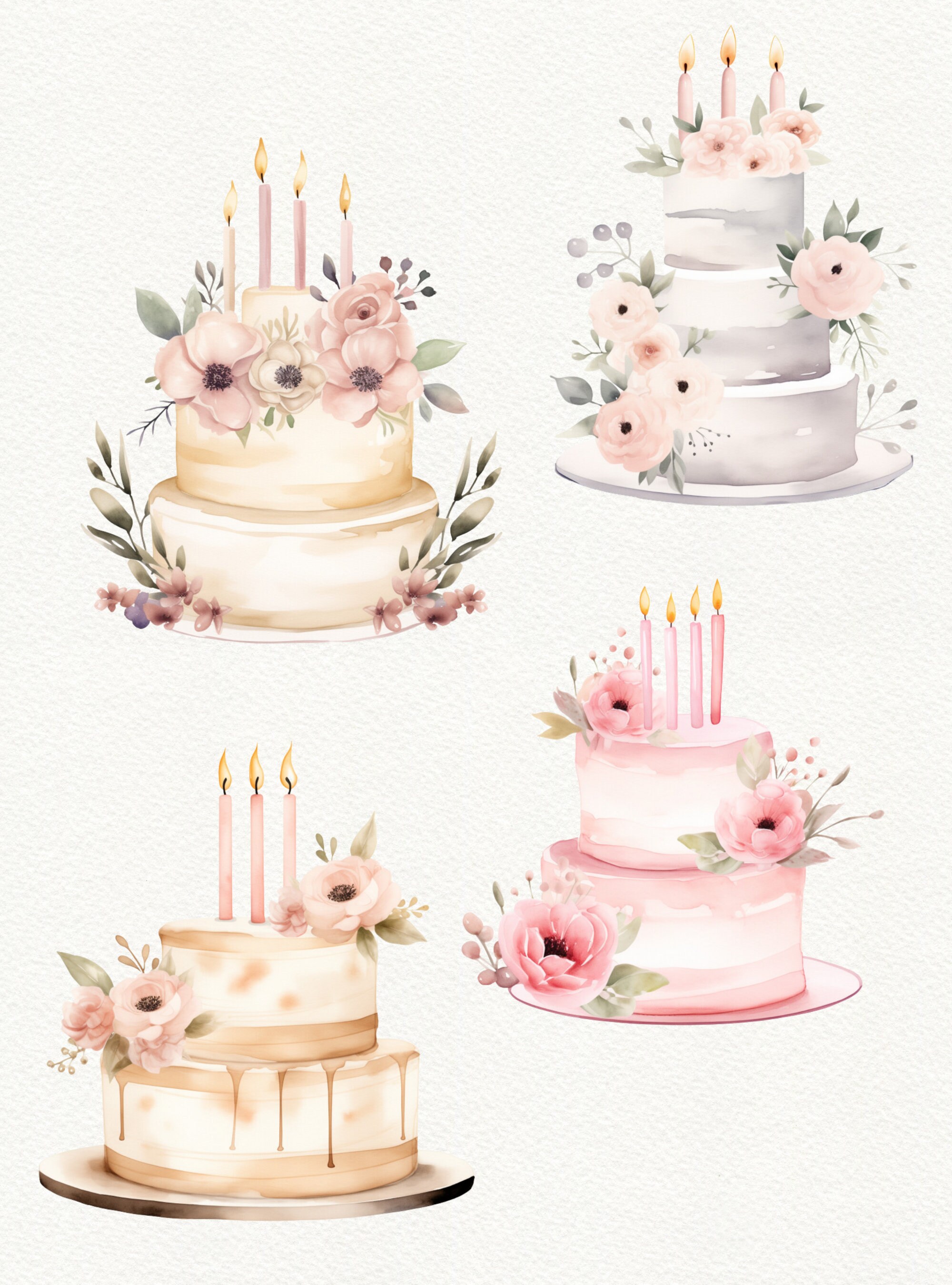 Birthday Cake Clipart Party Clipart Watercolor Birthday - Etsy