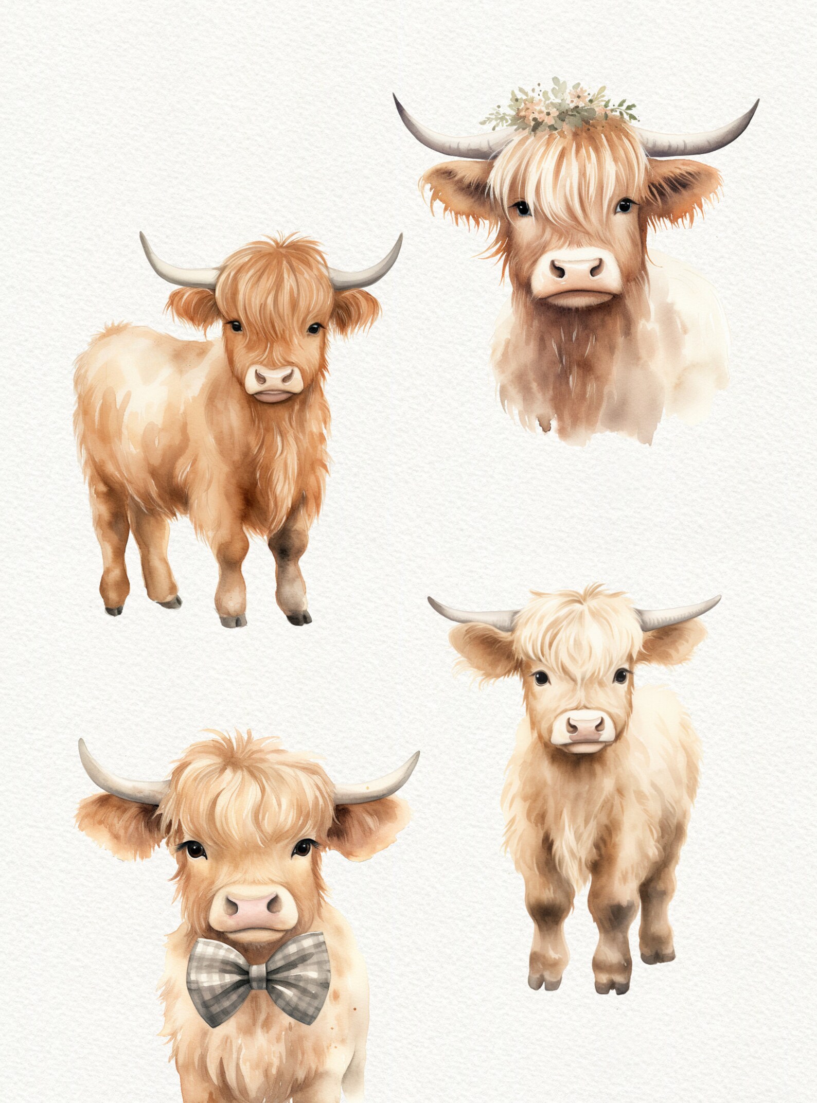 Watercolor Highland Cow Clipart Bundle, Commercial Use (PNG) - Etsy